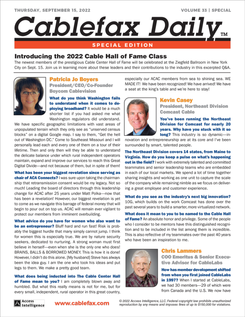 Special Report: 2022 Cable Hall of Fame | Programming, People | Cablefax